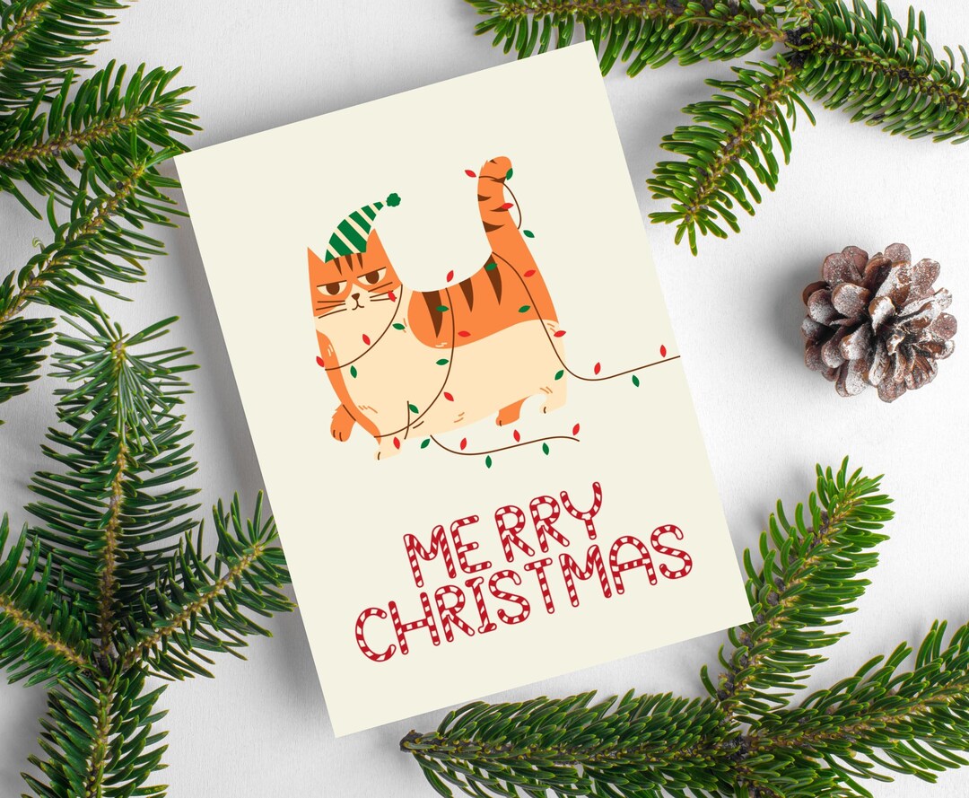 Cat Christmas Card Printable Digital Download - Etsy