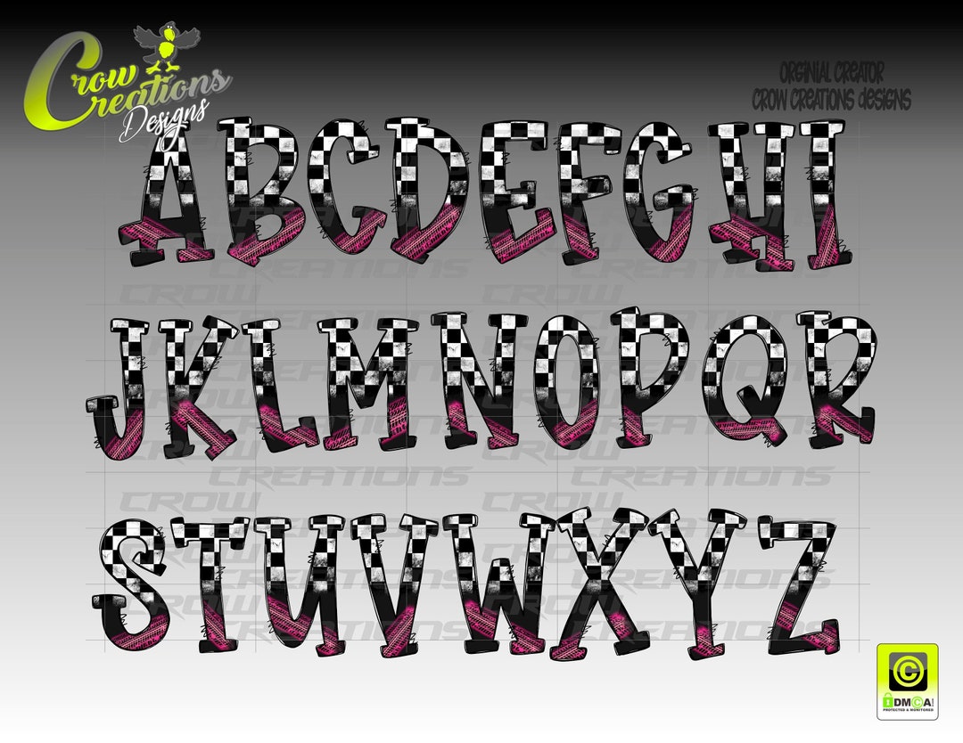Racing Tire Tracks Checker Flag Doodle Letters Alphabet, Racing PNG ...