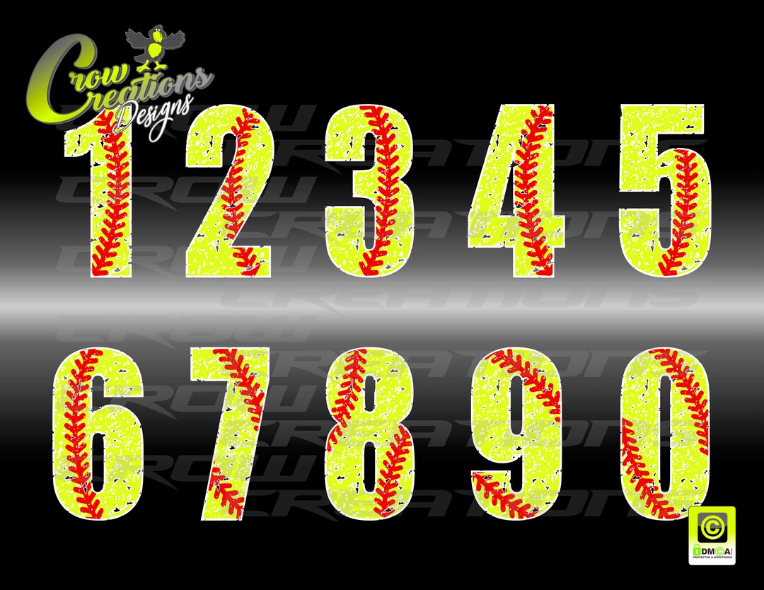 Softball Distress Number Font White Outline, Softball Number Png ...