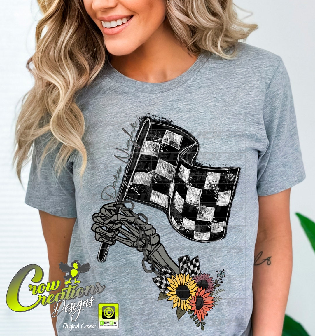 Retro Racing Checker Flag Date Night, Retro Racing Skeleton Hand ...