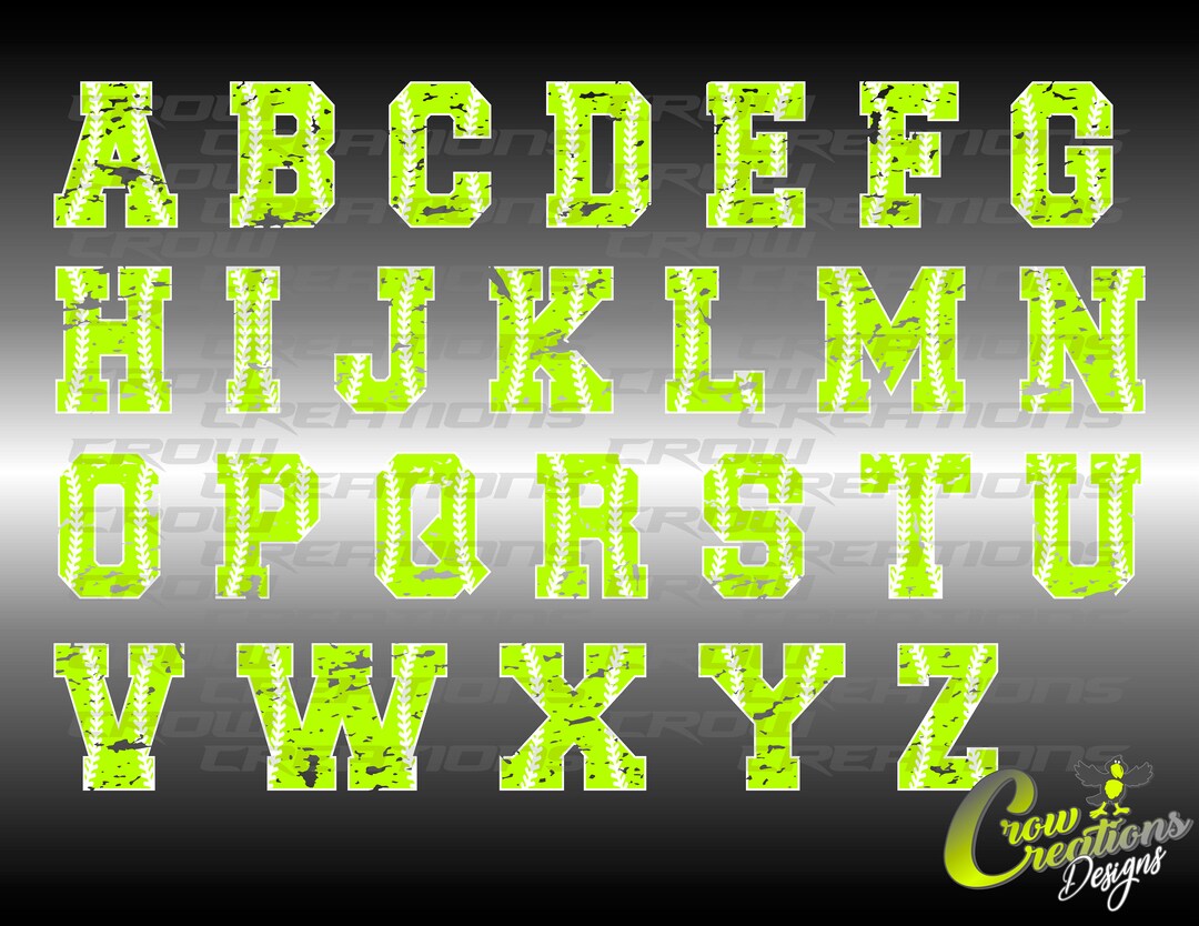 Softball Distressed Alphabet Font, Softball Alphabet Font, DTF Softball ...