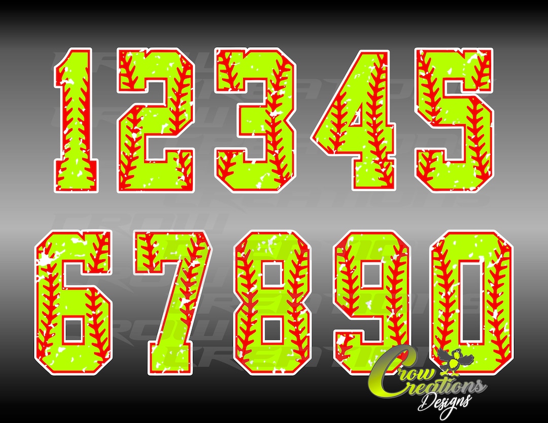 Softball Distressed White Outline Number Font, Sublimation Softball Png ...
