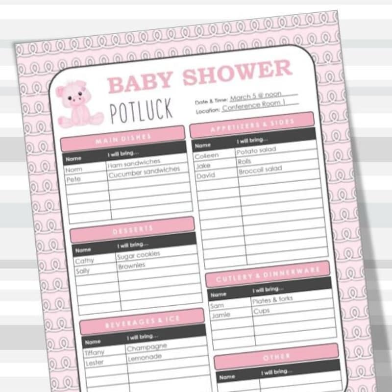 Baby Shower Potluck Sign up Sheet - Etsy