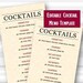 Cocktail and Happy Hour Printable Drink Menu, PDF, Perfect for ...