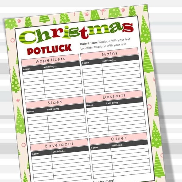 Excel Potluck Template - Etsy