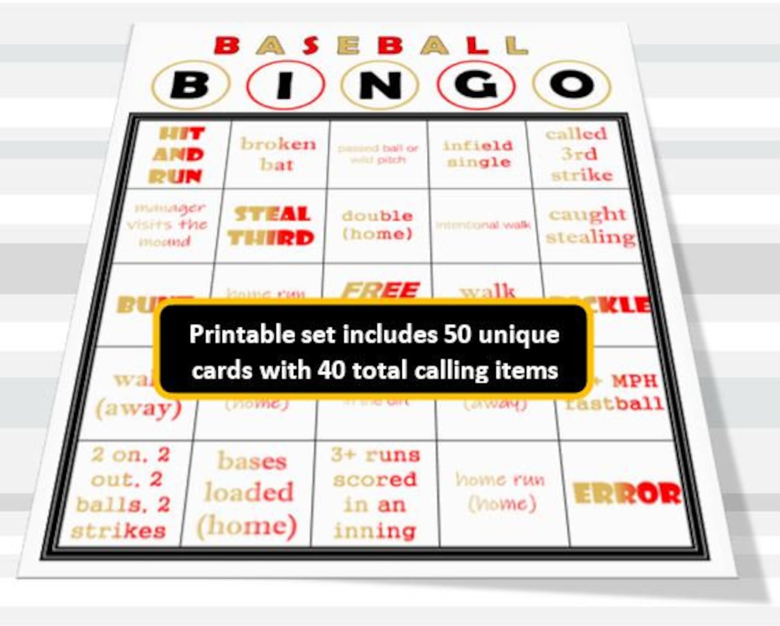 Free Printable Baseball Birthday Bingo Cards
