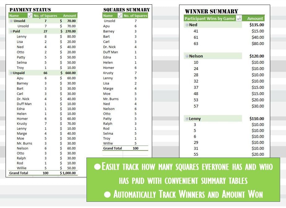 March Bracket Madness, Tourney Squares Excel Template, Automatic ...