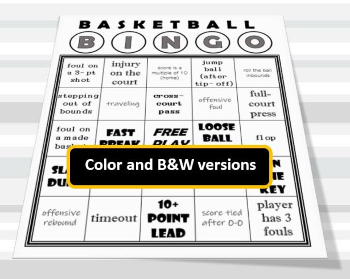 Basketball Bingo Printable Cards, Party Game, Print at Home, 8.5x11 PDF ...