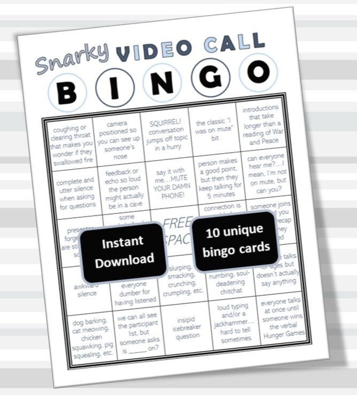 Snarky Video Call Bingo Printable Cards, Video Conference, Conference ...