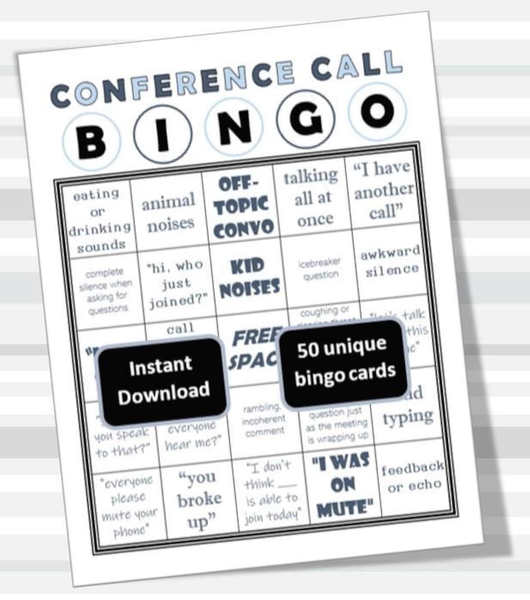 Conference Call Bingo Printable Cards, Video Conference, Work Meeting ...