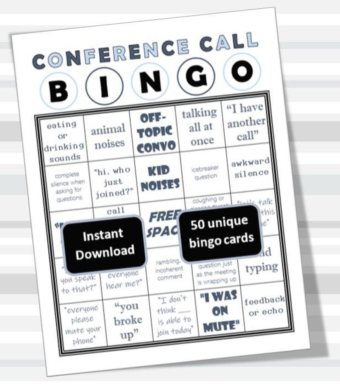 Conference Call Bingo Printable Cards, Video Conference, Work Meeting ...