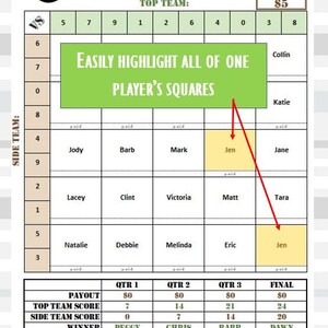 25 Square Football Squares Excel Template, Reusable, Editable, Auto ...