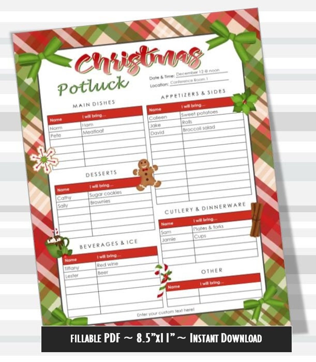Christmas Treats Printable Potluck Sign-up Sheet, 8.5x11 Fillable PDF ...