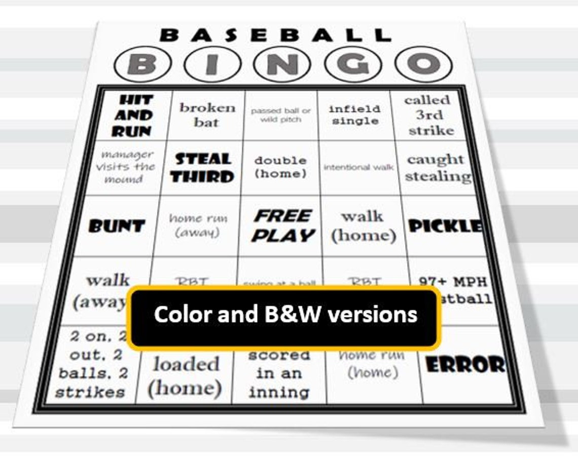 Baseball Bingo Printable Cards, Party Game, Print at Home, 8.5x11 PDF ...