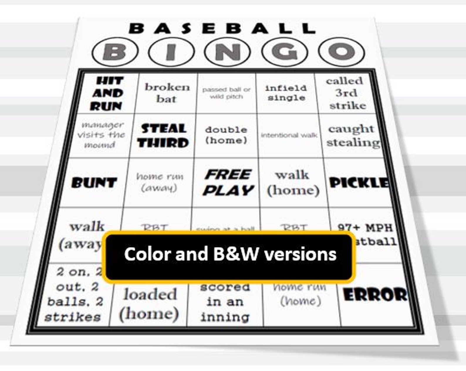 Baseball Bingo Printable Cards, Party Game, Print at Home, 8.5x11 PDF ...