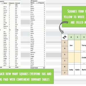 50 Square Football Squares Excel Template, Reusable, Editable, Auto ...