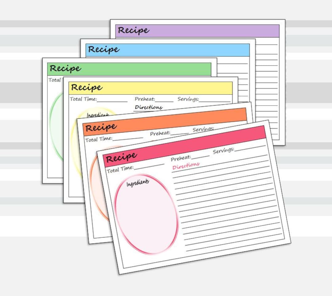 Colorful 4x6 Printable Recipe Card Template, Instant Download, Pink ...