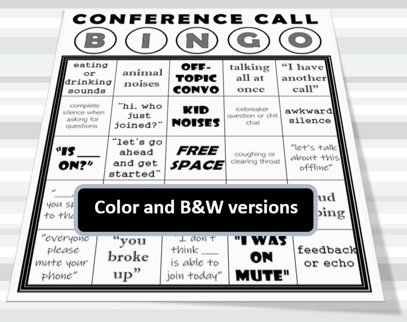 Conference Call Bingo Printable Cards, Video Conference, Work Meeting ...