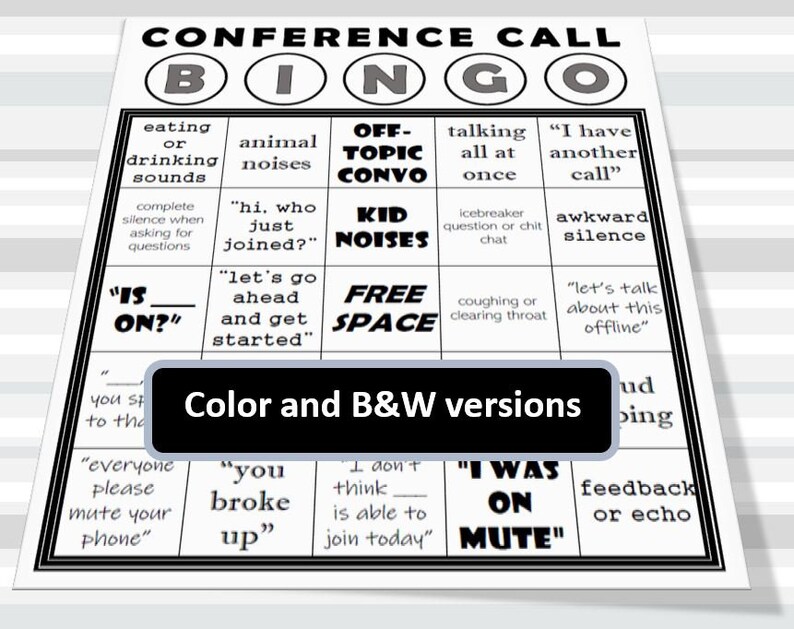 Conference Call Bingo Printable Cards, Video Conference, Work Meeting ...
