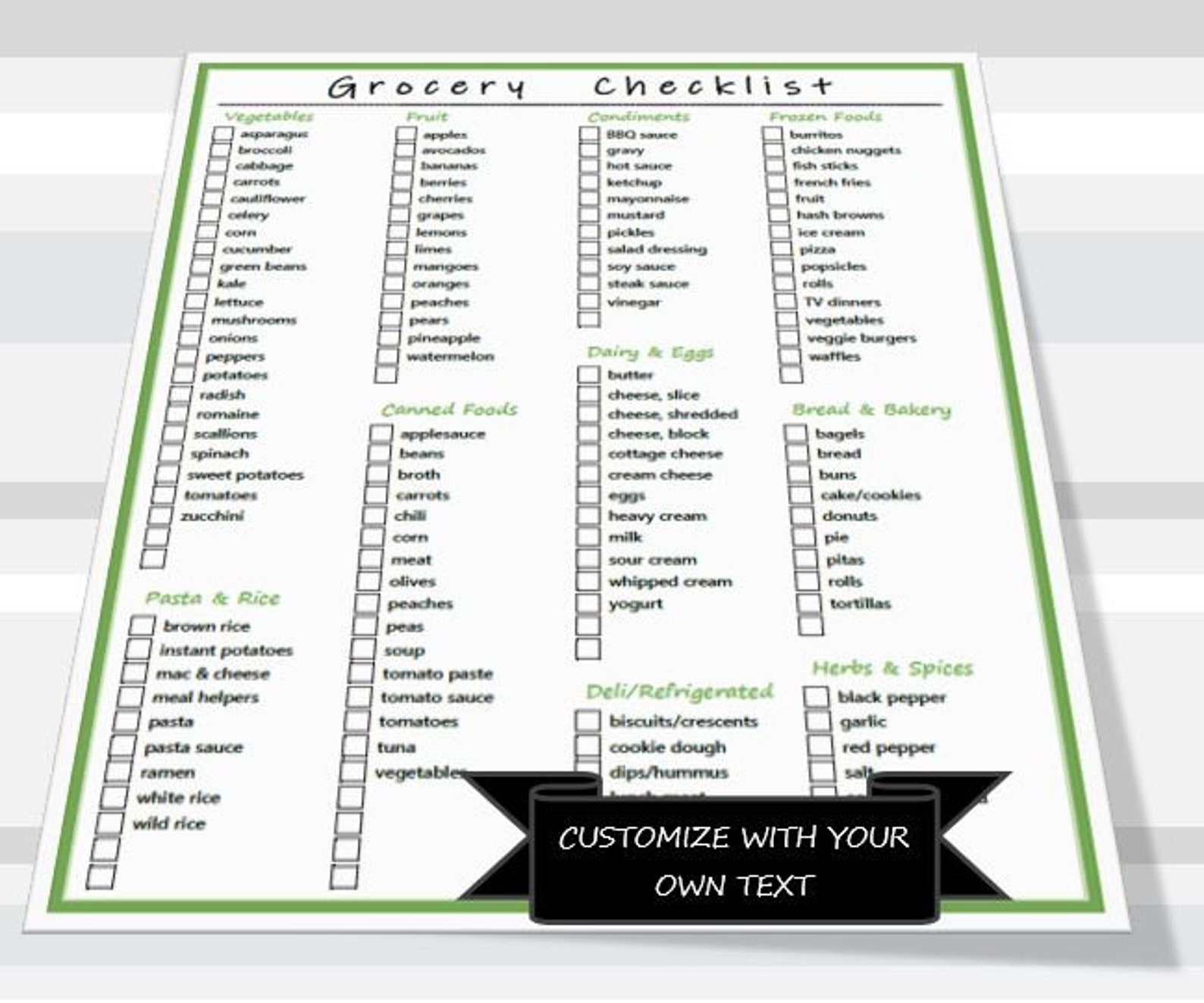 Editable Double-sided Grocery List, Large Font, 270+ Items, Printable ...