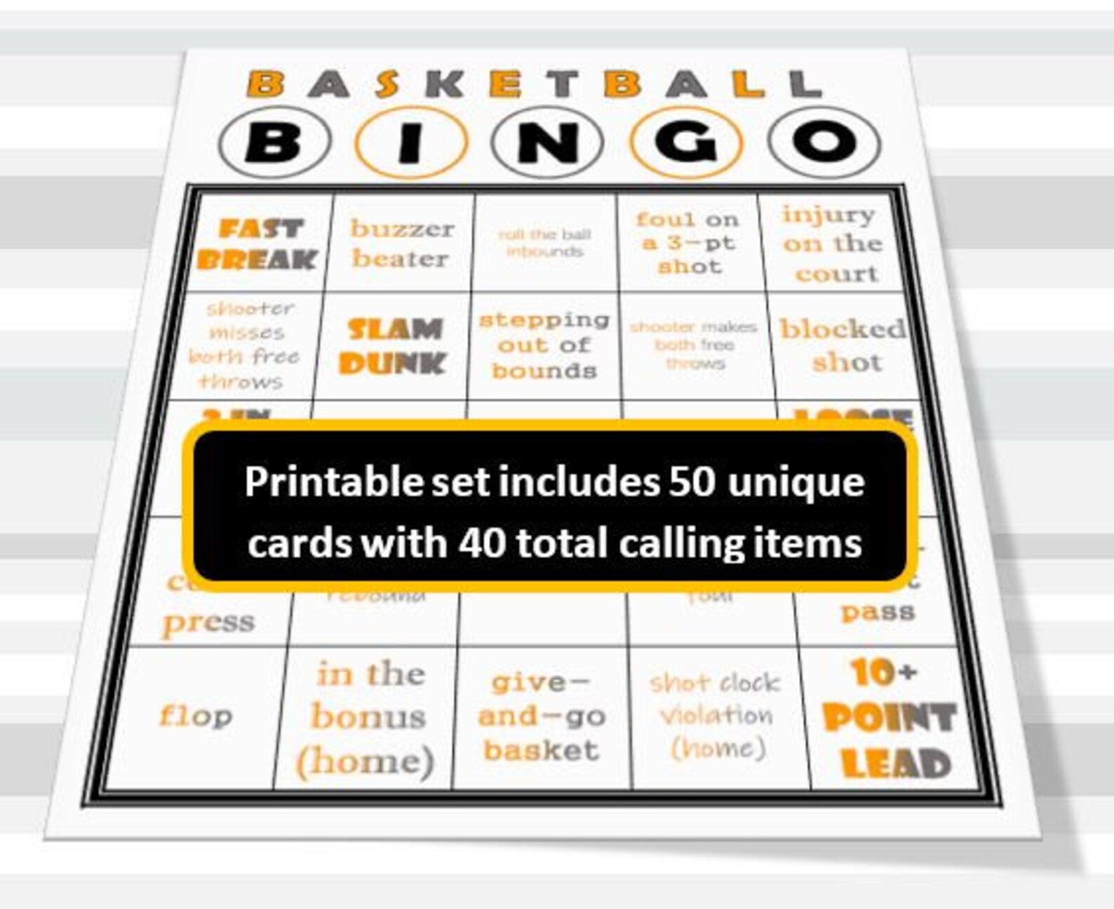 Basketball Bingo Printable Cards, Party Game, Print at Home, 8.5x11 PDF ...