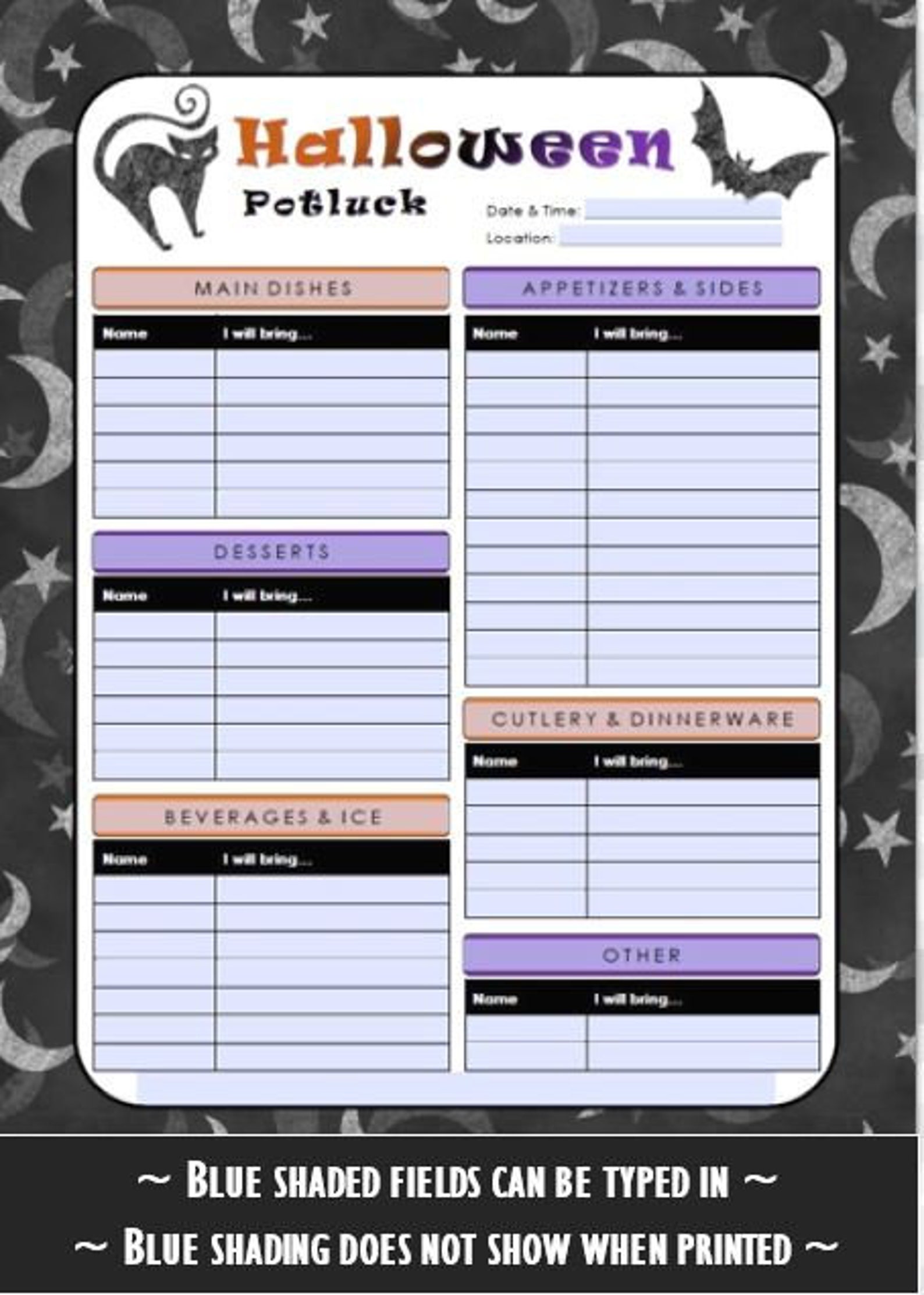 Halloween Potluck Printable Sign-up Sheet, 8.5x11 PDF, Office Potluck ...