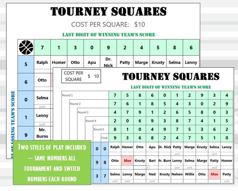 March Bracket Madness, Tourney Squares Excel Template, Automatic ...