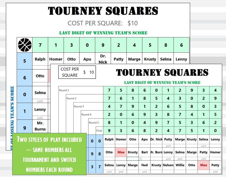 March Bracket Madness, Tourney Squares Excel Template, Automatic ...