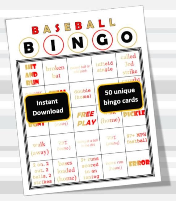 Baseball Bingo Printable Cards Party Game Print at Home - Etsy