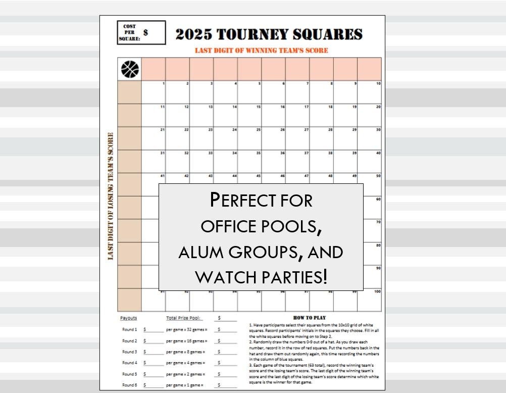 Printable Bracket Alternative: 2025 Tourney Squares, 8.5x11, Instant ...