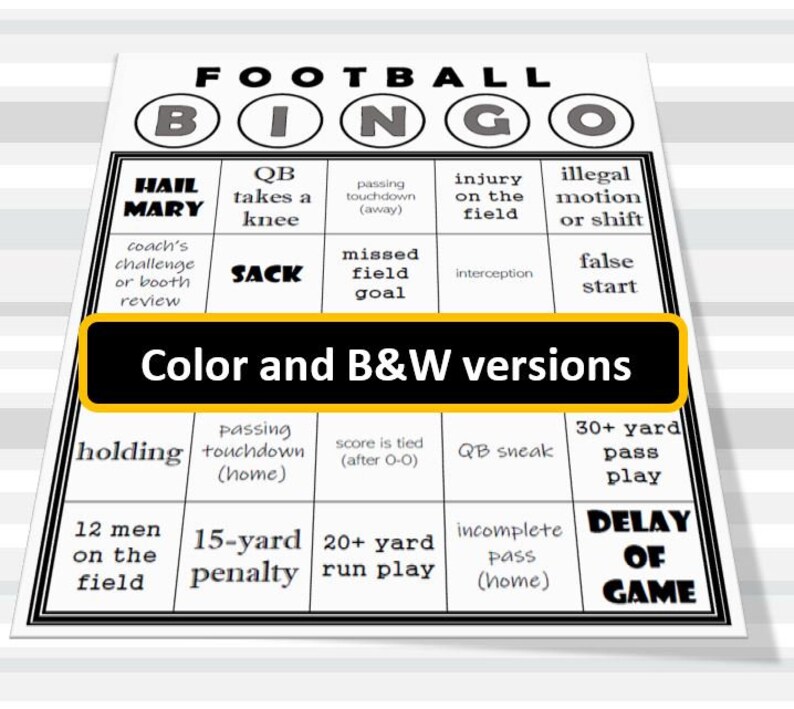 Football Bingo Printable Cards, Party Game, Print at Home, 8.5x11 PDF ...