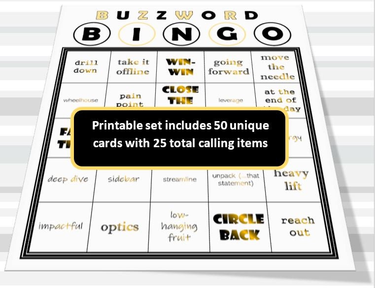 Buzzword Bingo Printable Cards, Conference Call, Work Meeting, Print at ...