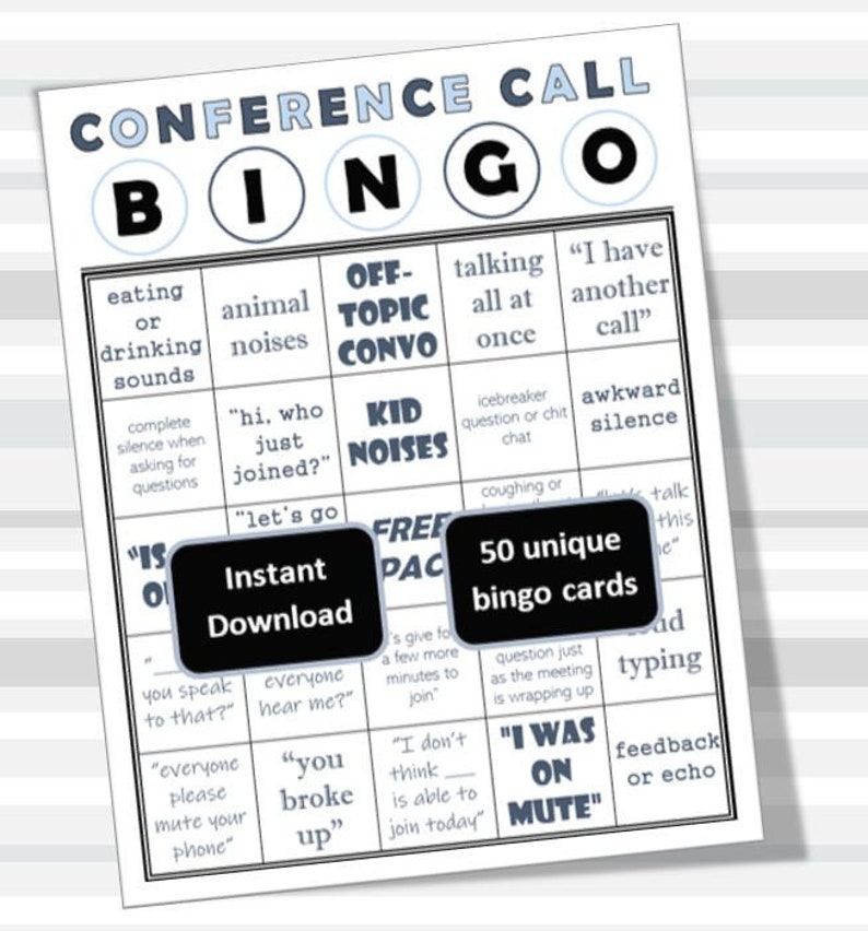 Conference Call Bingo printable cards video conference work | Etsy