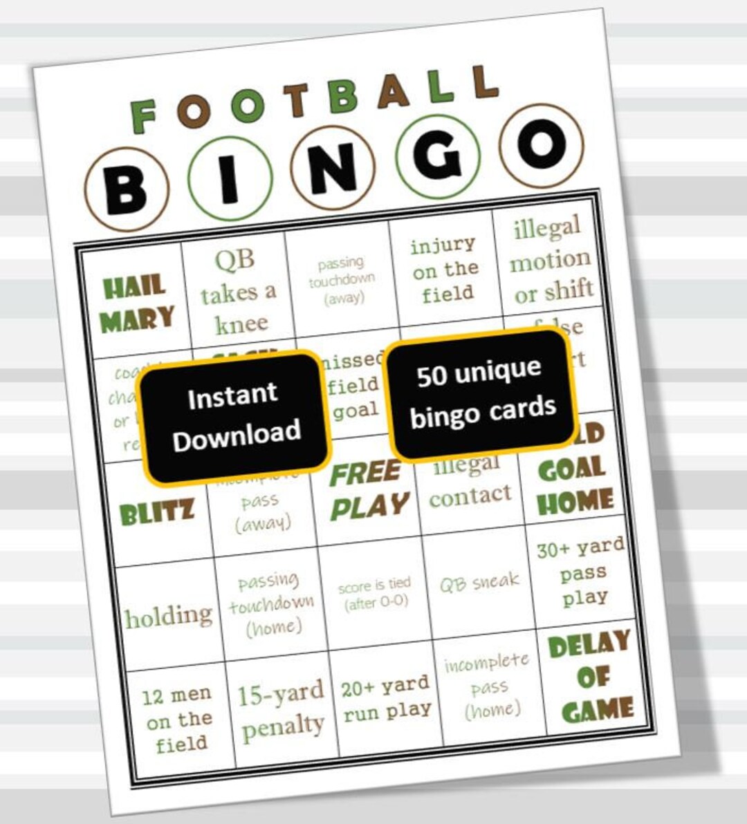 Football Bingo Printable Cards, Party Game, Print at Home, 8.5x11 PDF ...