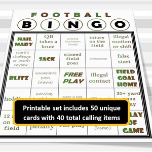 Football Bingo Printable Cards, Party Game, Print at Home, 8.5x11 PDF ...