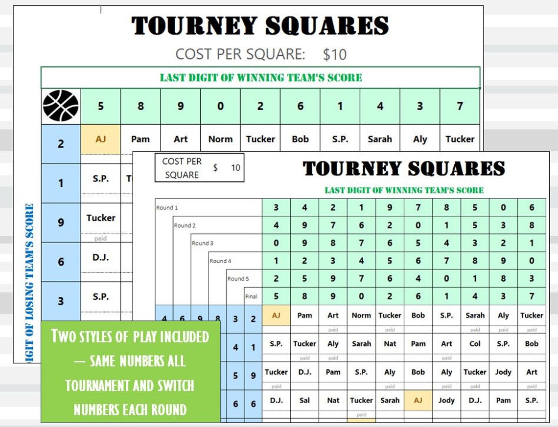March Bracket Madness Tourney Squares Excel Template - Etsy
