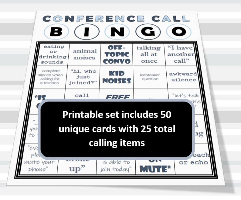 Conference Call Bingo Printable Cards, Video Conference, Work Meeting ...
