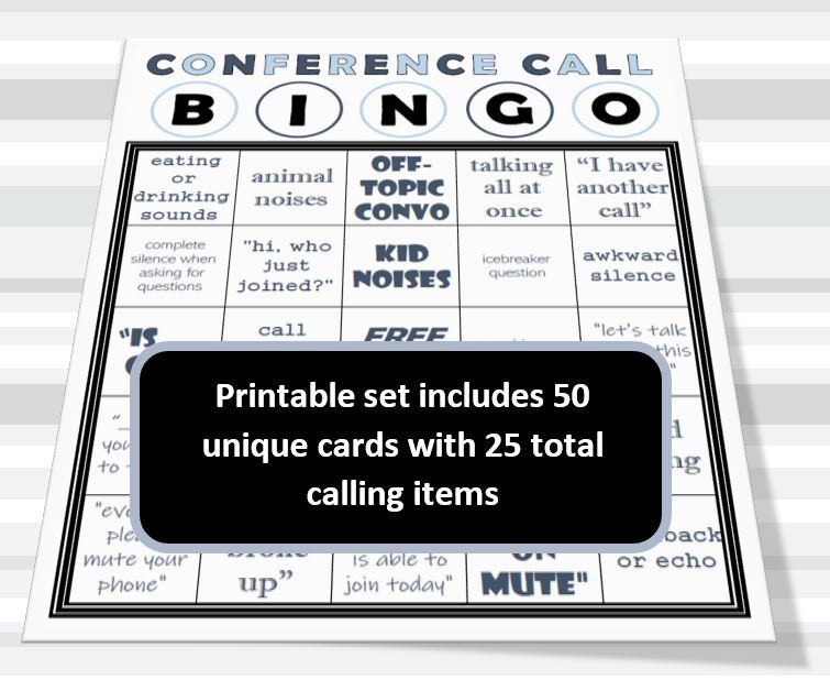 Conference Call Bingo Printable Cards, Video Conference, Work Meeting ...
