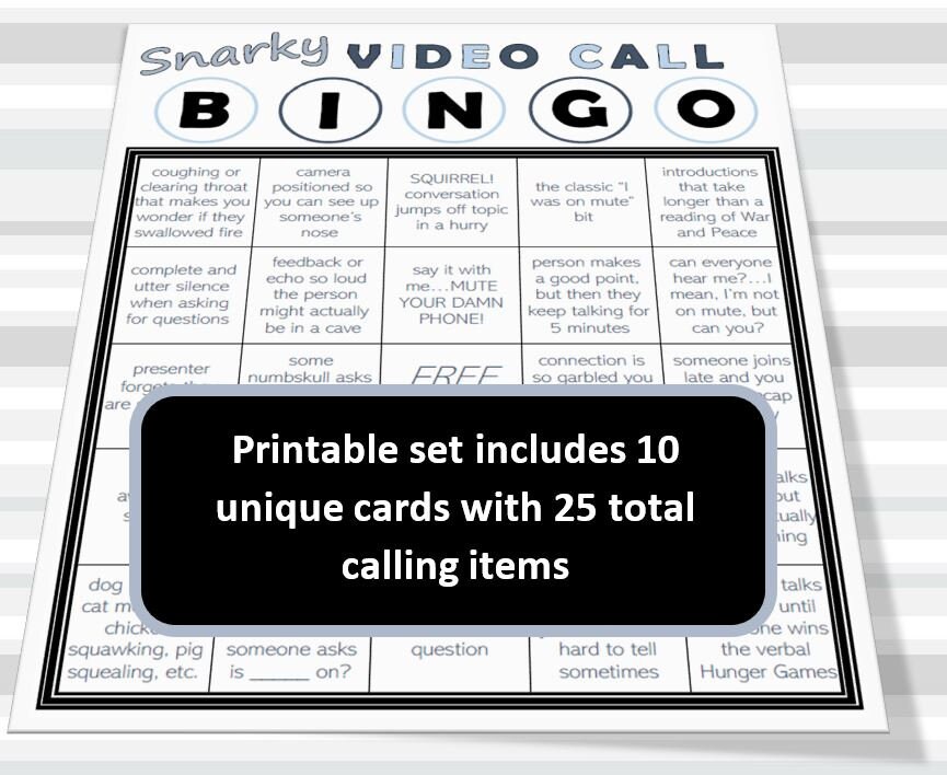 Snarky Video Call Bingo Printable Cards, Video Conference, Conference ...