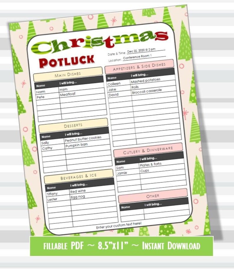 Christmas Trees Printable Potluck Sign-up Sheet 8.5x11 - Etsy