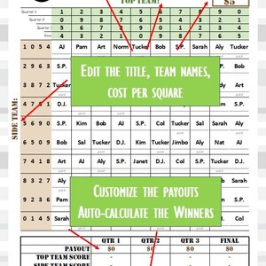 Football Squares Excel Template, Reusable, Editable, Auto-calculate ...
