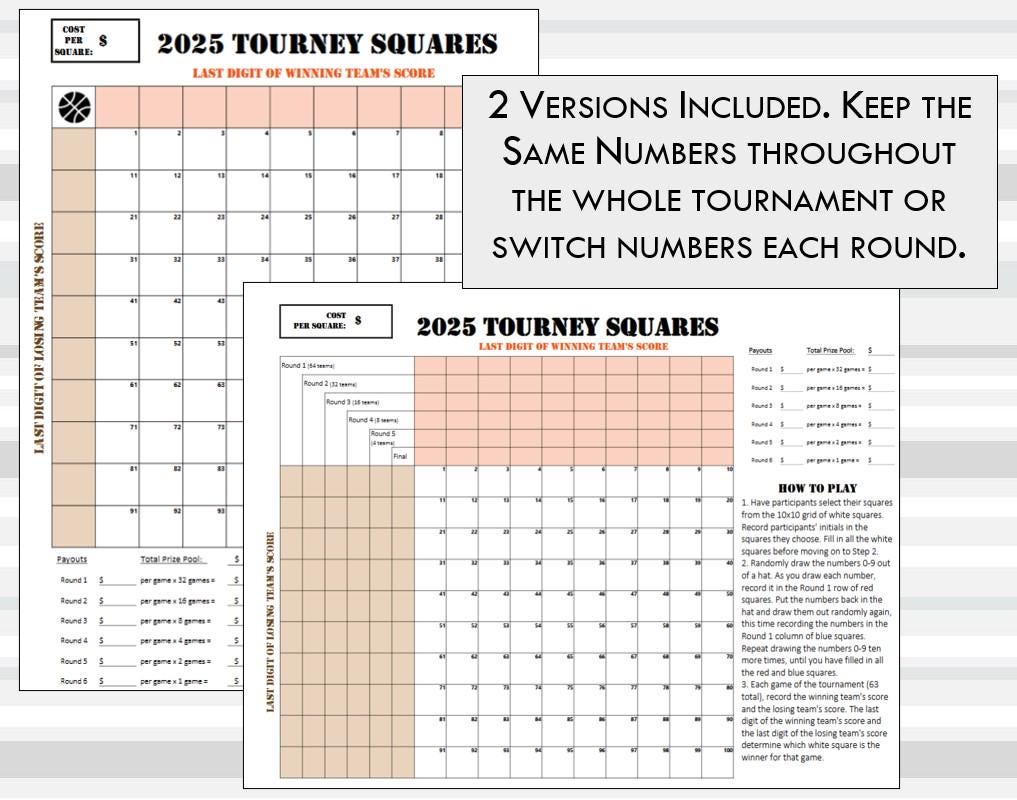 Printable Bracket Alternative: 2025 Tourney Squares, 8.5x11, Instant ...