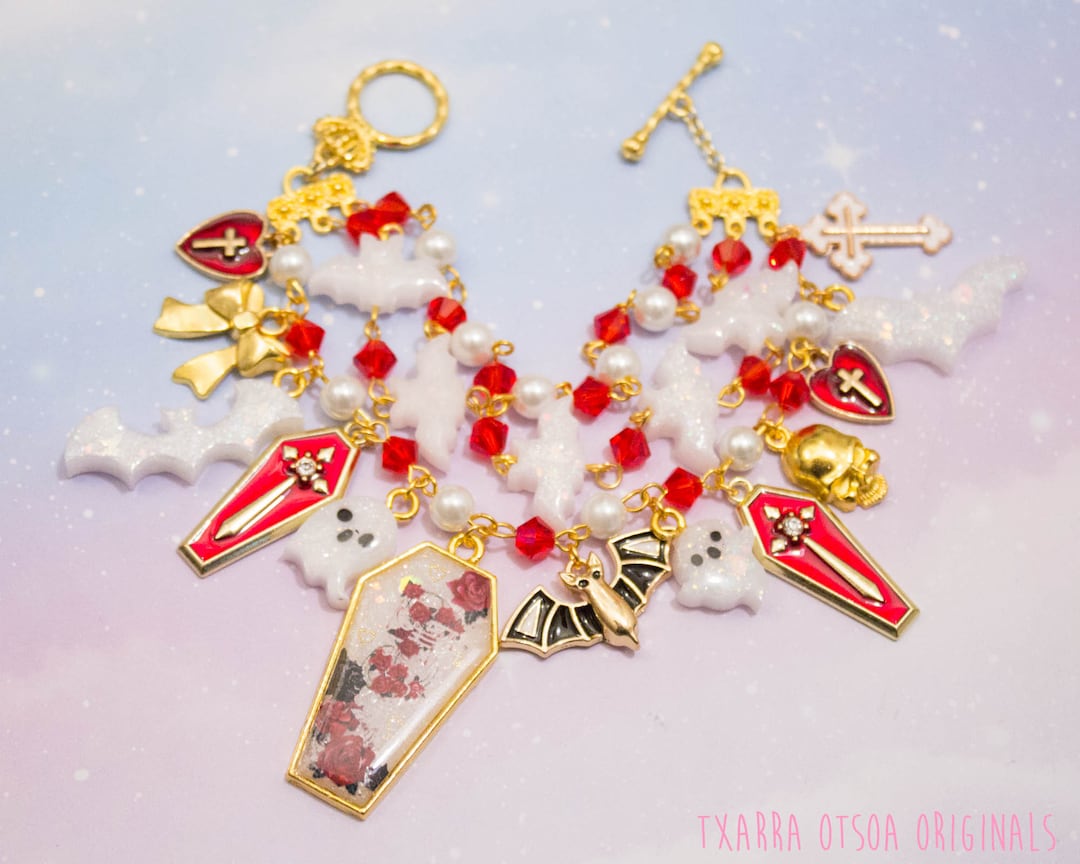White and Red Cross and Coffin UV Resin Charm Bracelet - Etsy
