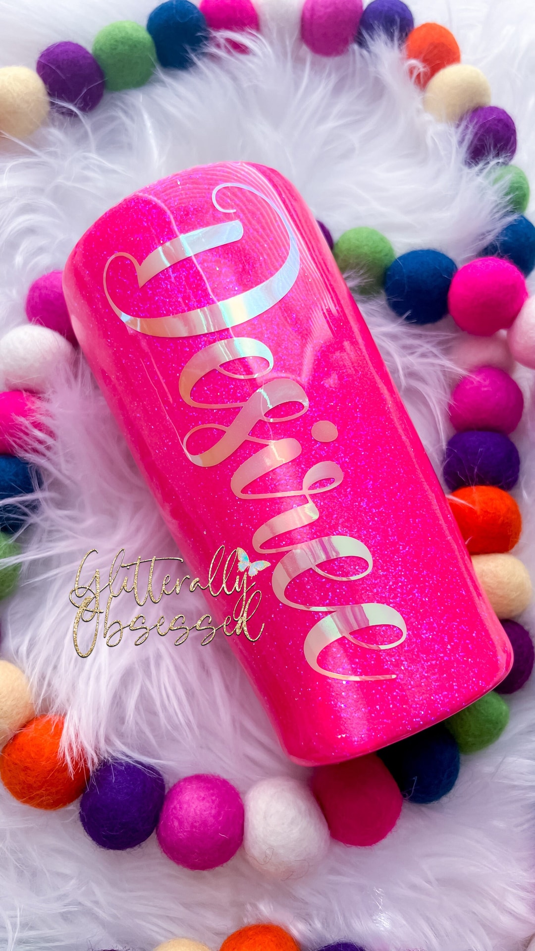 Neon Pink Tumbler, Hot Pink Glitter Tumbler, Personalized Glitter ...