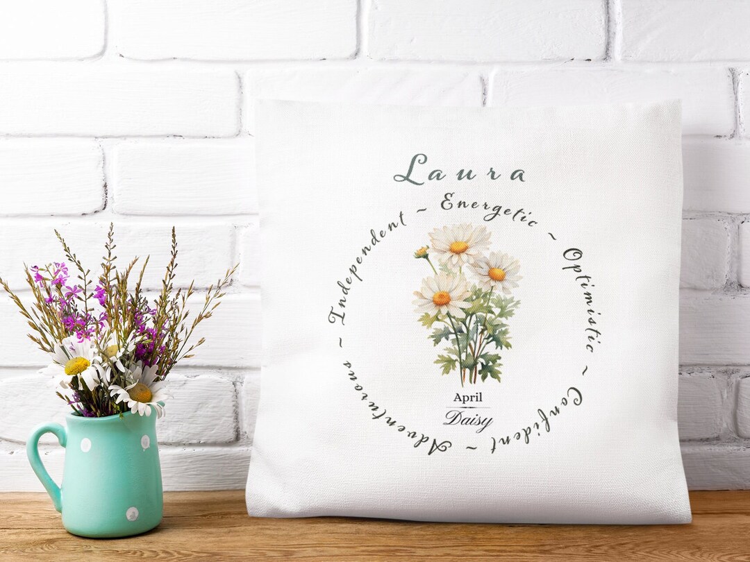 Personalised Birth Flower Cushion - Daisy Flowers - April Birthday Gift ...