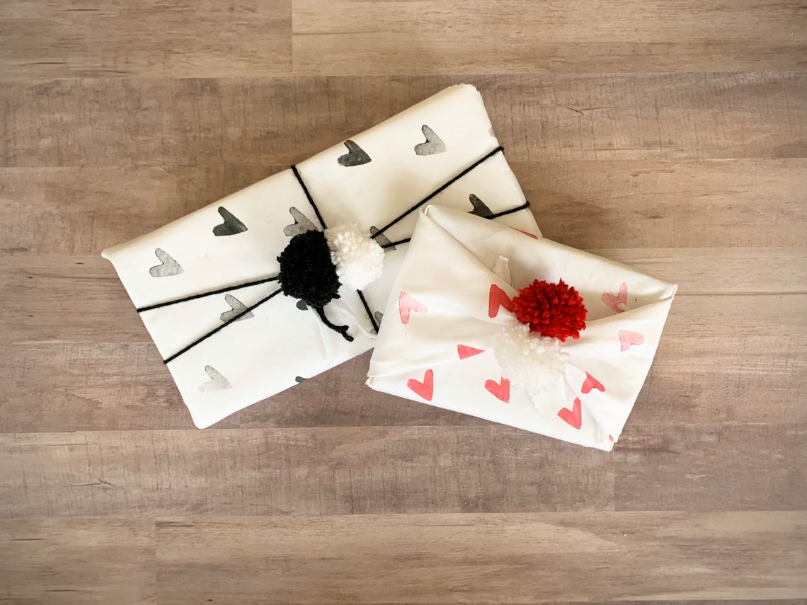 Fabric Gift Wrap Modern Heart / Heart Gift Wrap / | Etsy
