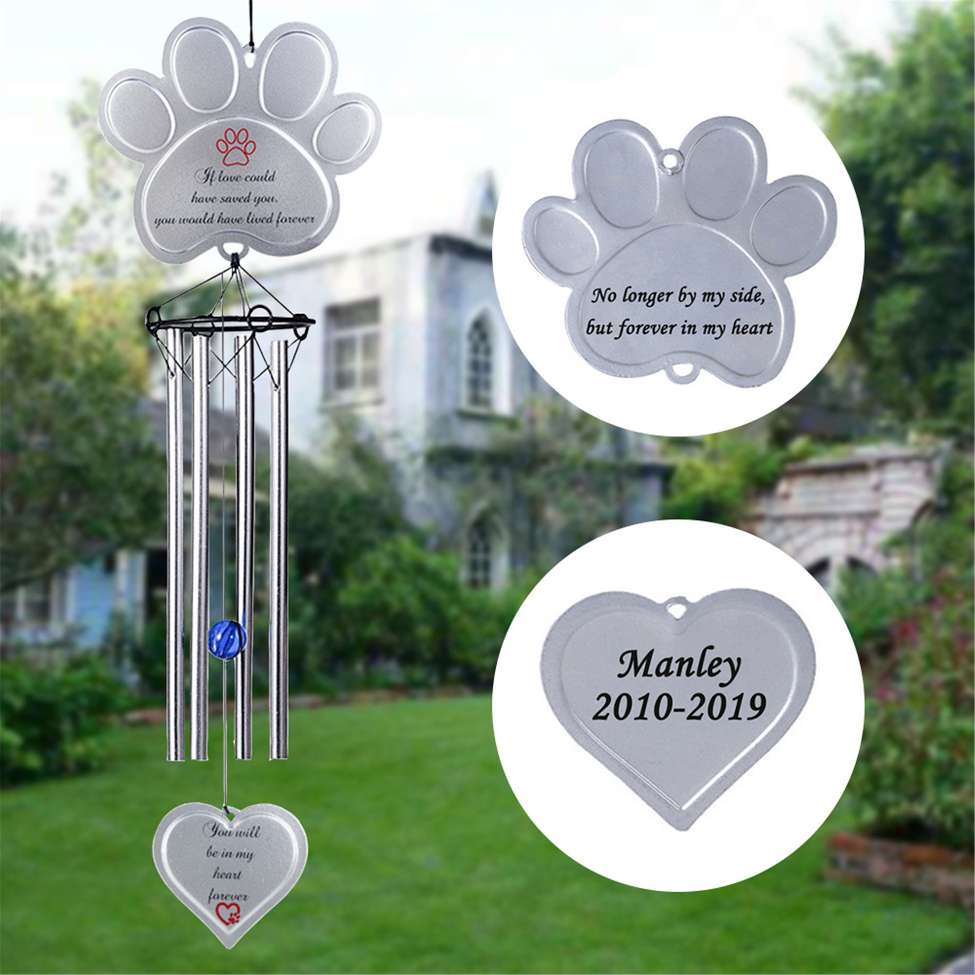 Personalized Dog Pet Memorial Wind Chimes Paw Prints Wind - Etsy