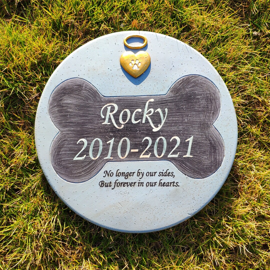 Round Shaped Dog Memorial Stones Dog Grave Markers, Bone and Heart Dog Garden Stones Cemetery ...