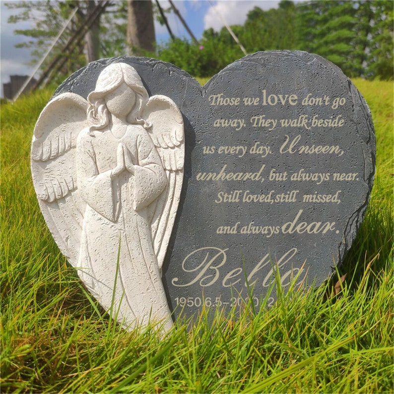 Personalized Memorial Garden Stones With Angel Statue, Sympathy Grave ...