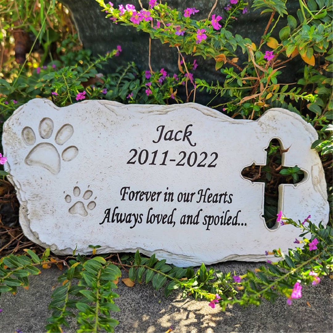 Personalized Dog Memorial Stones Pet Grave Markers With Cross, Paw ...